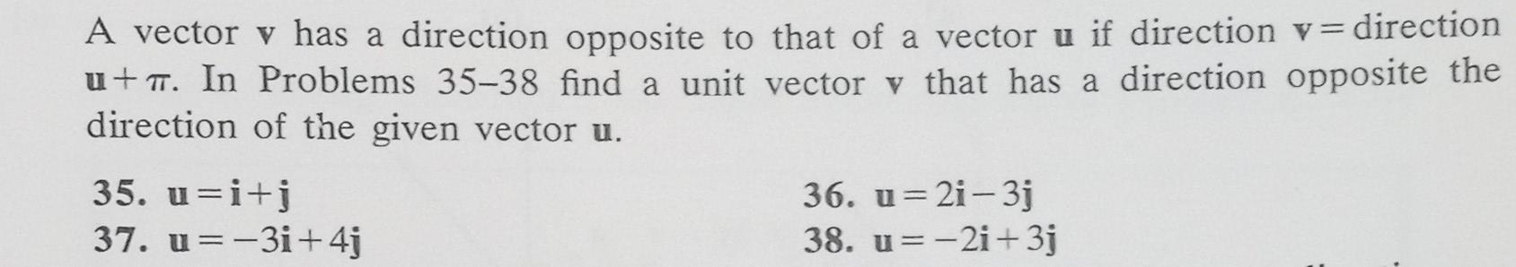 Solved A vector \\( \\mathbf{v} \\) has a direction opposite | Chegg.com