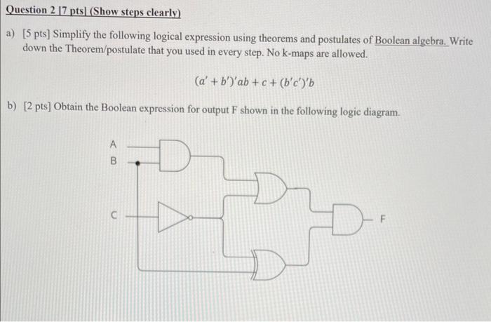 Solved a) [5 pts] Simplify the following logical expression | Chegg.com