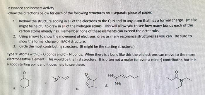 Solved Resonance and Isomers Activity Follow the directions | Chegg.com