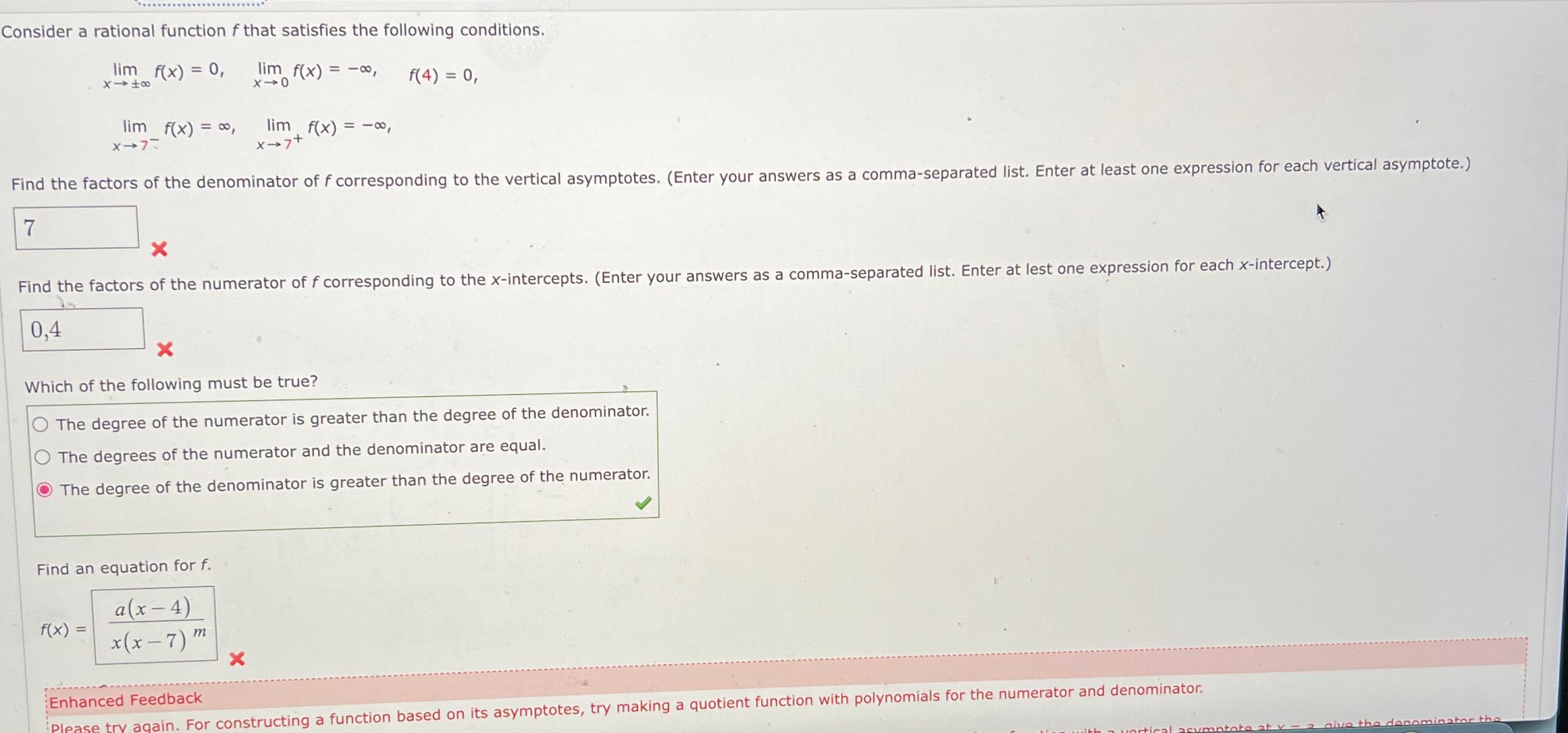 Solved Consider A Rational Function F ﻿that Satisfies The