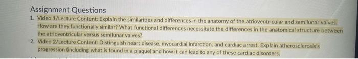 Solved Assignment Questions 1. Video 1/ Lecture Content: | Chegg.com