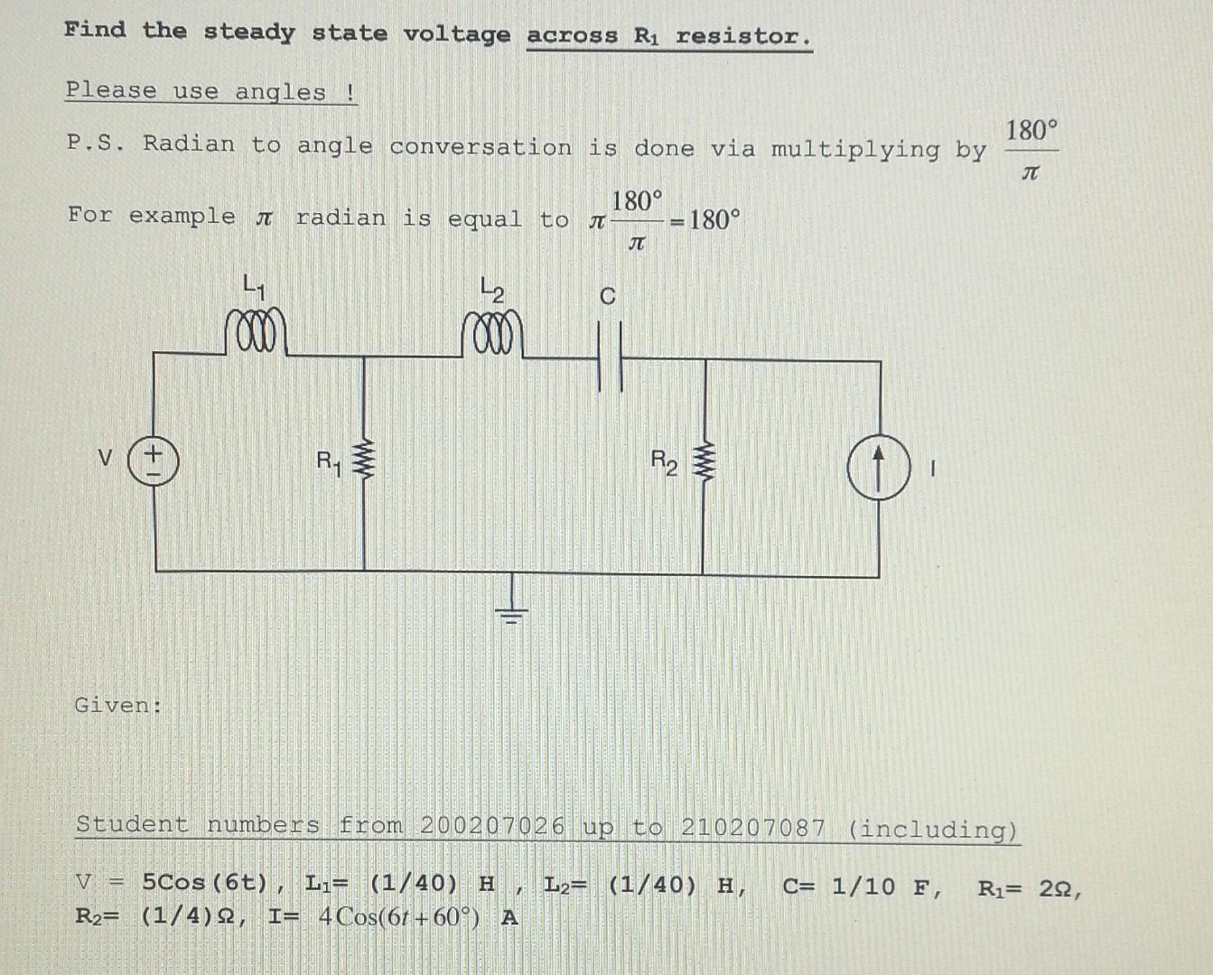 Solved Find The Steady State Voltage Across R1