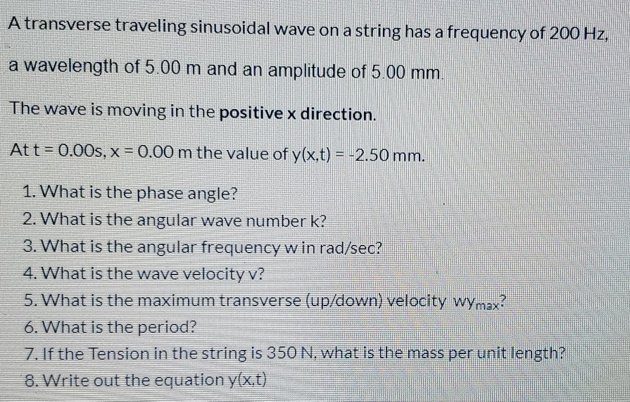 Solved A transverse traveling sinusoidal wave on a string | Chegg.com