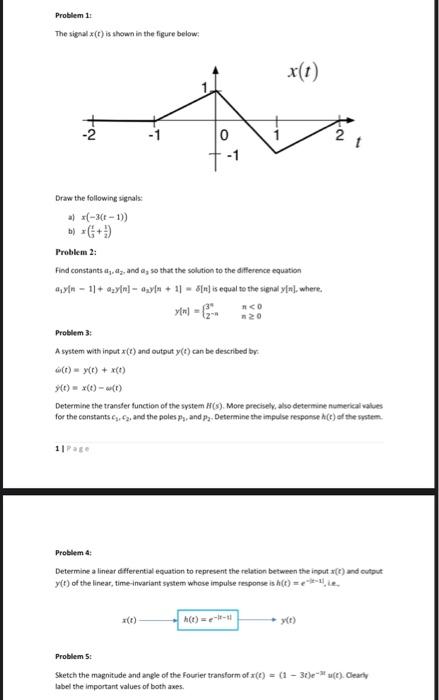 Problem 1: The signal x(t) is shown in the figure | Chegg.com