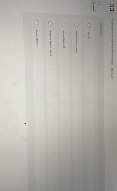 Solved 33The collection of all accounts and their balances | Chegg.com