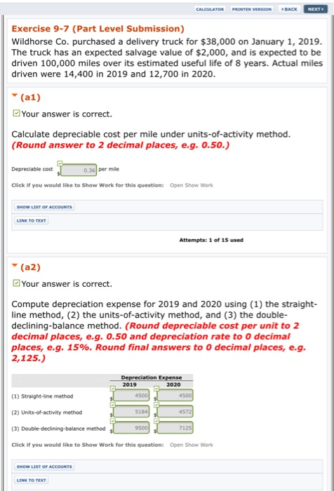 Solved CALCULATOR PRINTER VERSION BACK Exercise 9-7 (Part | Chegg.com