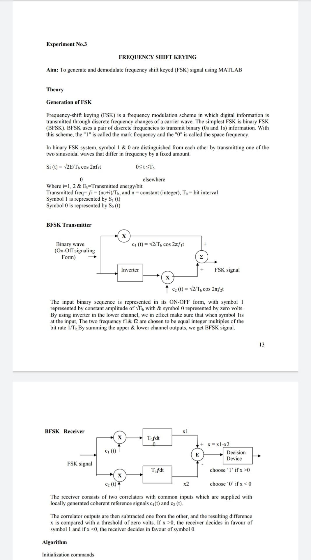 Solved Experiment No.3 FREQUENCY SHIFT KEYING Aim: To | Chegg.com