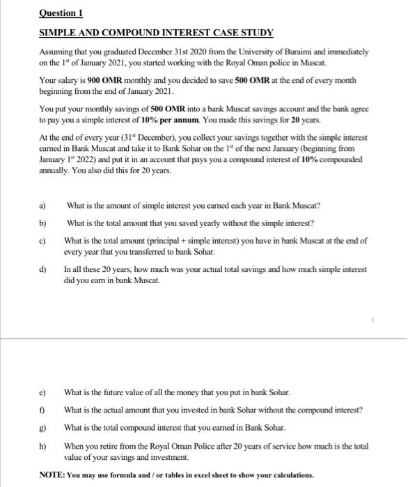 Solved Question 1 SIMPLE AND COMPOUND INTEREST CASE STUDY | Chegg.com