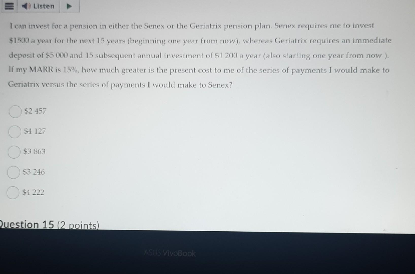 Solved I can invest for a pension in either the Senex or the | Chegg.com