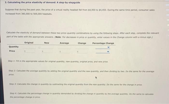 Solved 2. Calculating the price elasticity of demand: A | Chegg.com