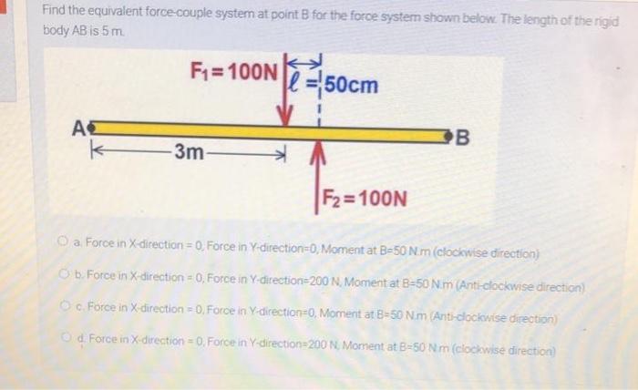 Solved Find the equivalent force couple system at point for | Chegg.com