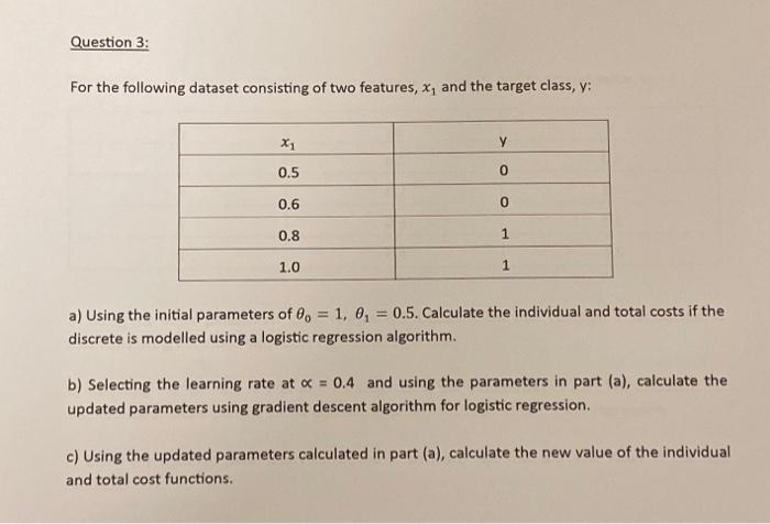 For the following dataset consisting of two features, | Chegg.com