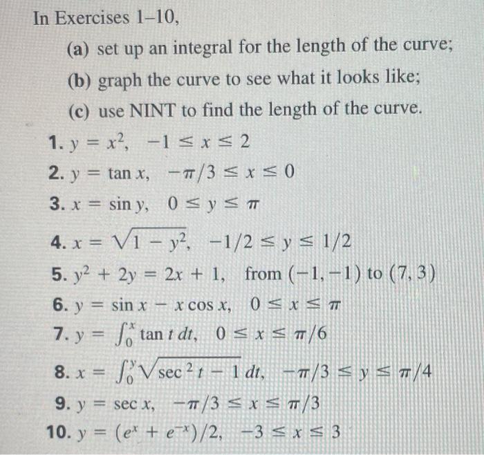 Solved In Exercises 1-10, (a) set up an integral for the | Chegg.com