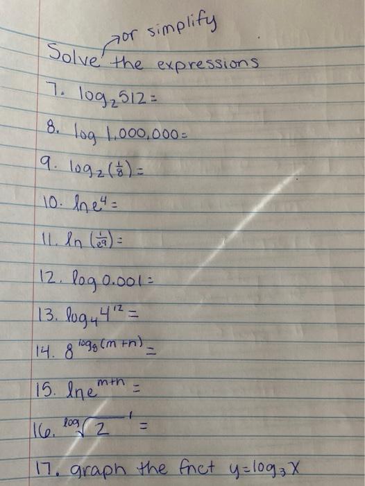 Solved Solve the expressions for simplify 7. 10g, 512= 8. | Chegg.com