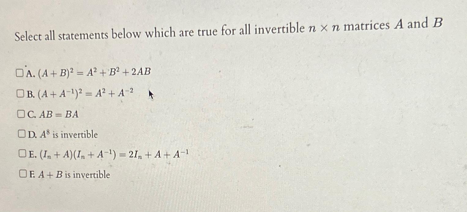 Solved Select all statements below which are true for all | Chegg.com