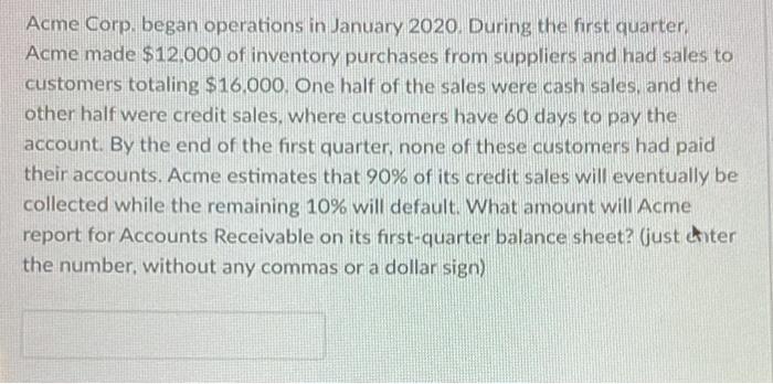 Solved Acme Corp. began operations in January 2020. During | Chegg.com