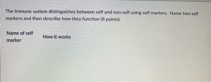 Solved The immune system distinguishes between self and | Chegg.com