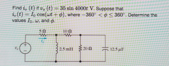 Solved Find i, (t) if v, (t) = 35 sin 4000t V. Suppose that | Chegg.com