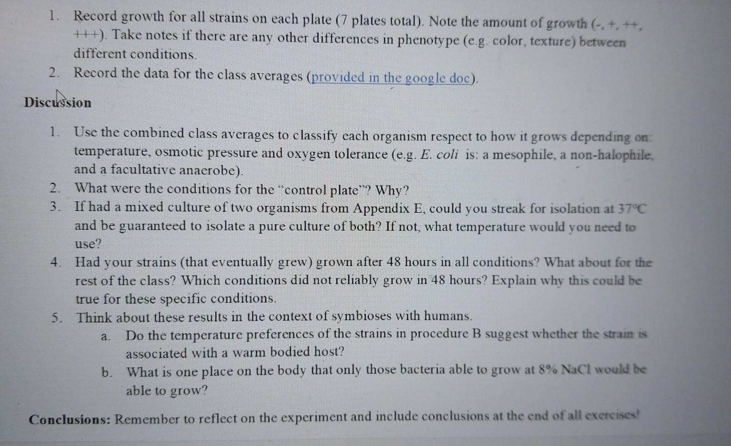 Solved 1. Record growth for all strains on each plate ( 7 | Chegg.com