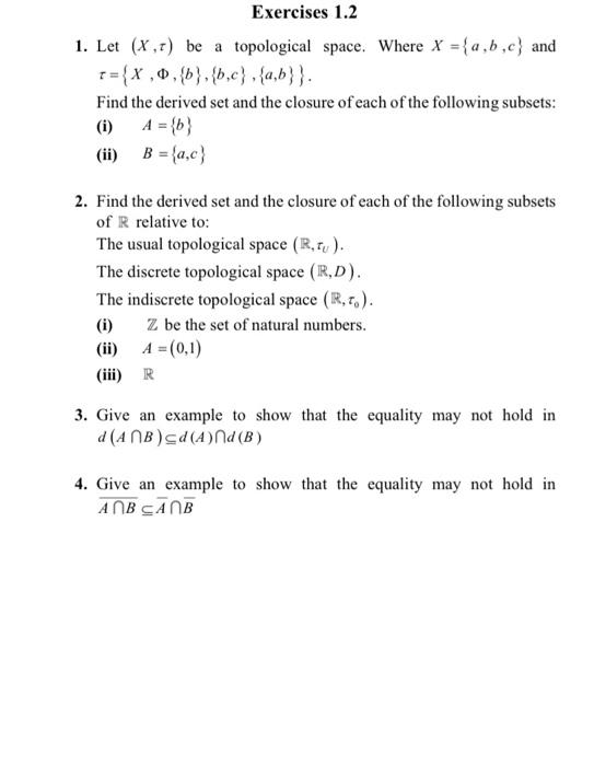 Solved Exercises 1 2 1 Let X C Be A Topological Space
