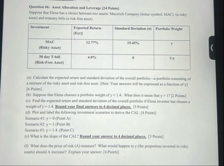 Solved Question 86: Asset Allocation and Leverage [24 | Chegg.com