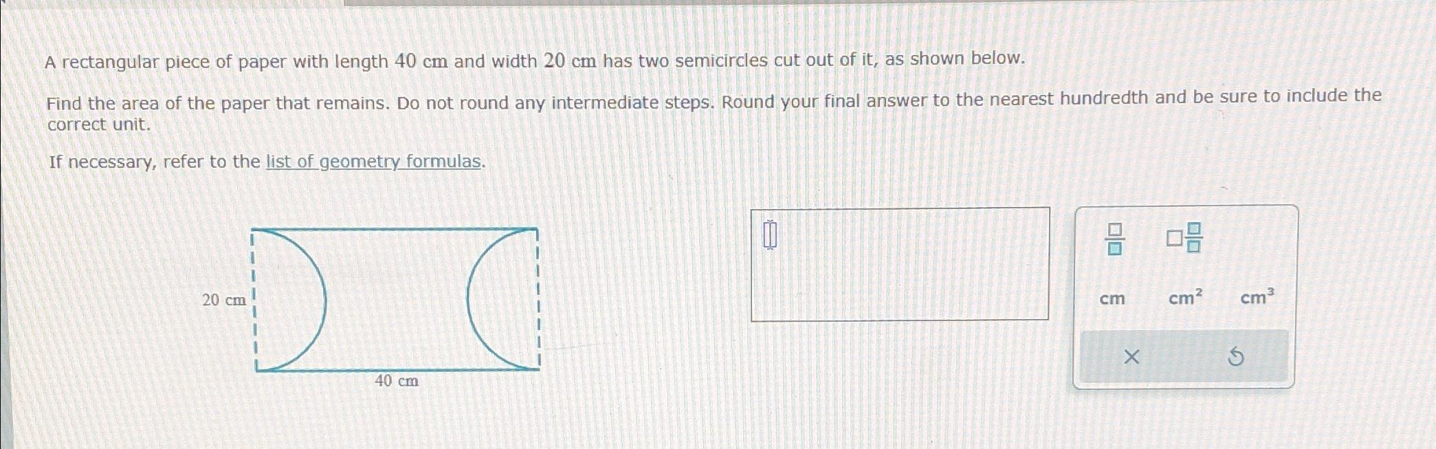 Solved A rectangular piece of paper with length 40cm ﻿and | Chegg.com
