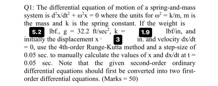 Solved Q1: The differential equation of motion of a | Chegg.com
