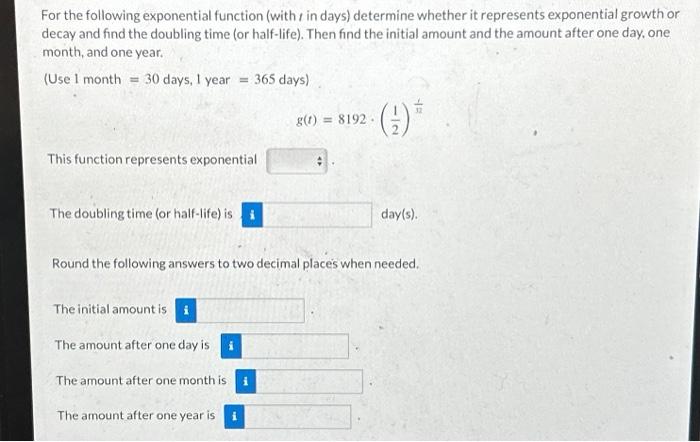 Solved For the following exponential function (with t in | Chegg.com