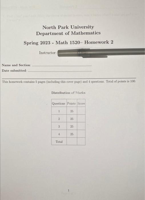 Solved This homework contains 5 pages (including this cover | Chegg.com