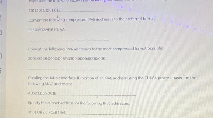 Represent The Following Hextets 16 Bit Binary 