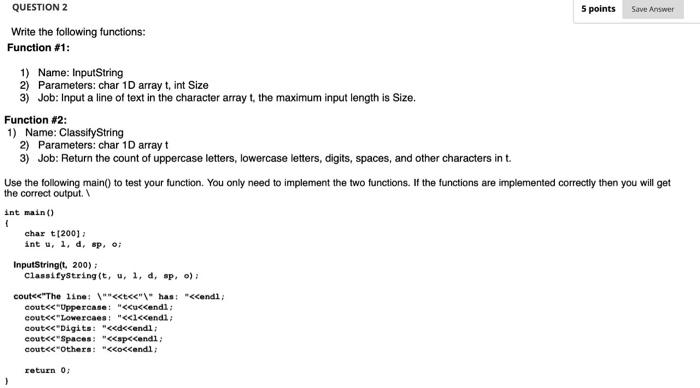 Solved QUESTION 2 Write the following functions: Function | Chegg.com