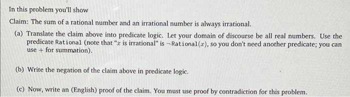 Solved In this problem you'll show Claim: The sum of a | Chegg.com