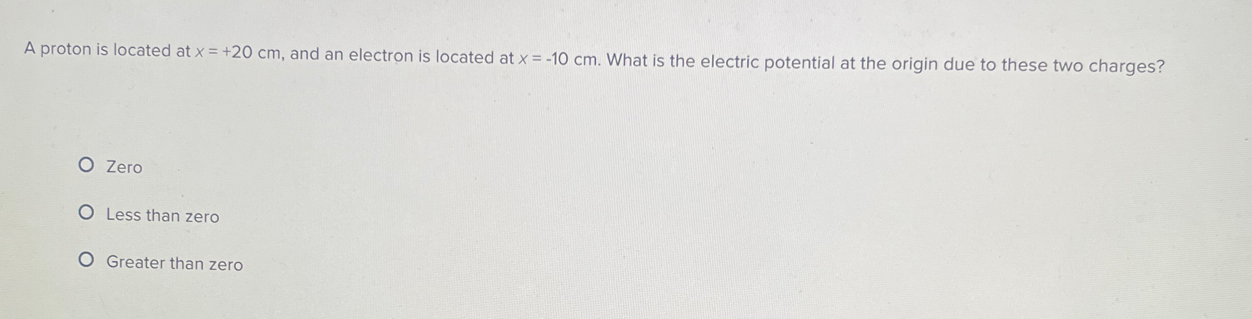 Solved A proton is located at x=+20cm, ﻿and an electron is | Chegg.com