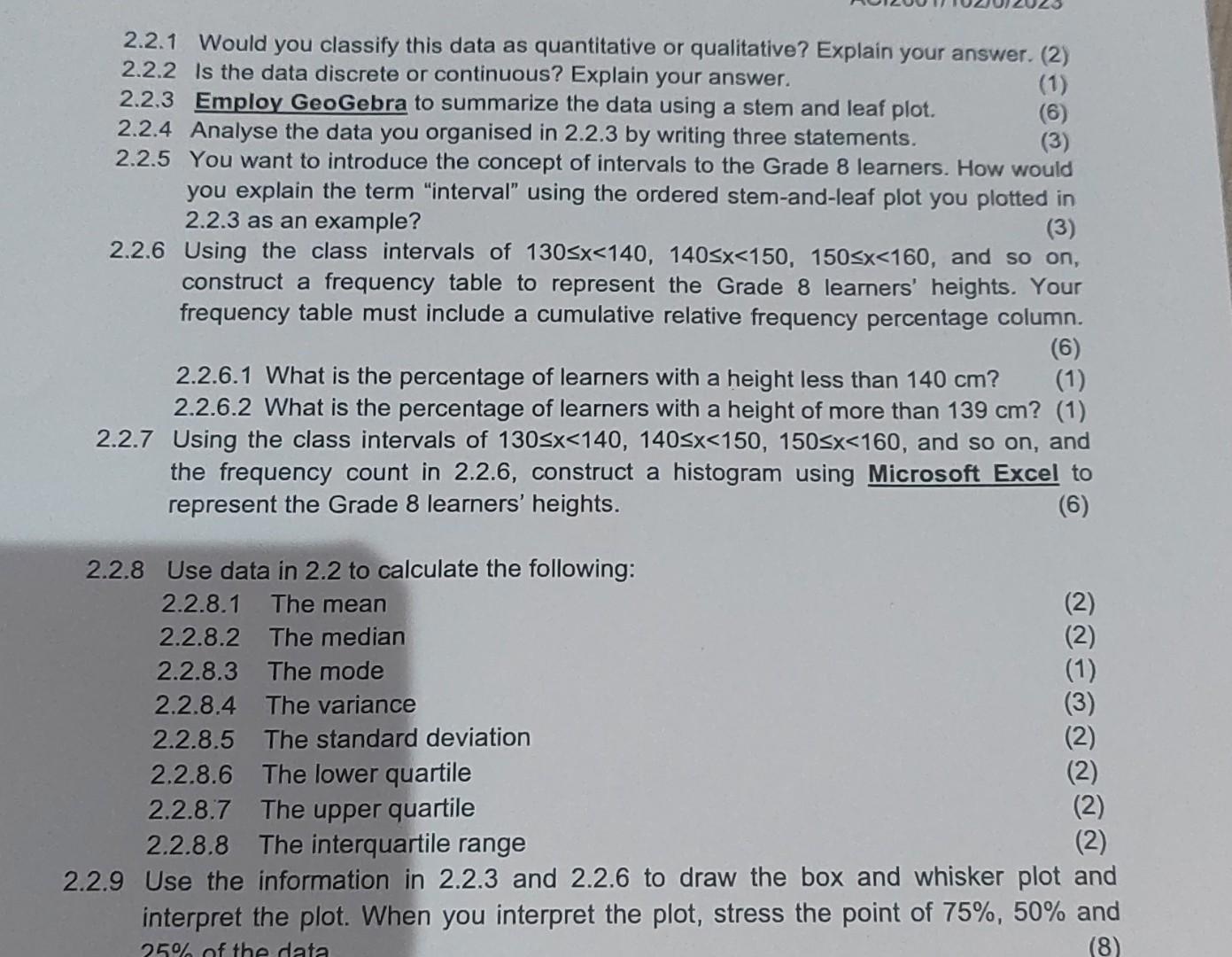 2.2.6 Using the class intervals of | Chegg.com