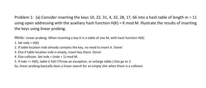 Solved Problem 1: (a) Consider inserting the keys 10, 22, | Chegg.com