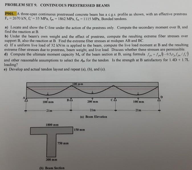 PROBLEM SET 9. CONTINUOUS PRESTRESSED BEAMS P901. A | Chegg.com