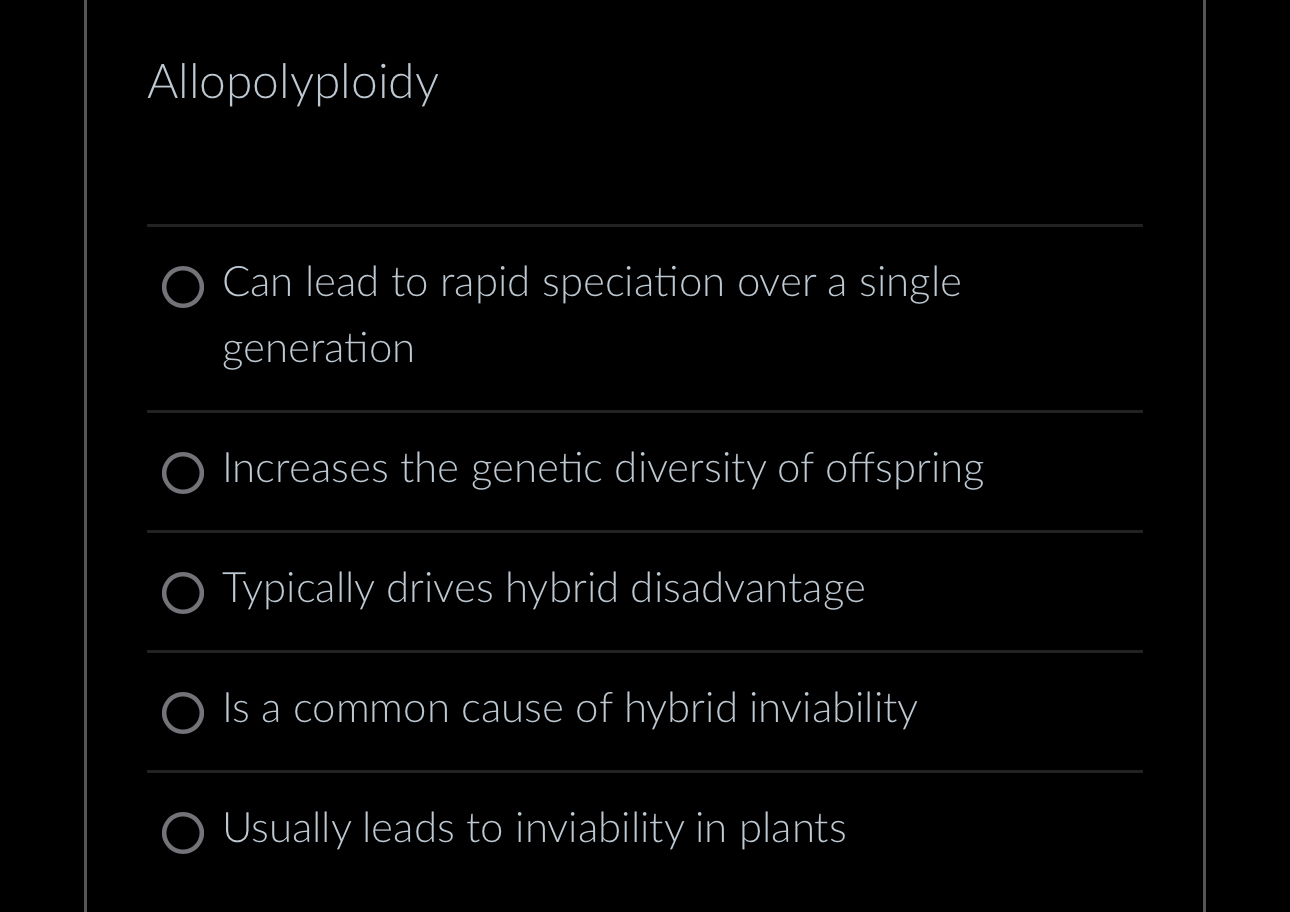 Solved AllopolyploidyCan lead to rapid speciation over a | Chegg.com