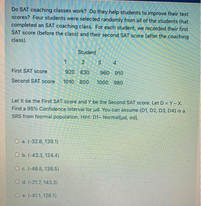 Solved Do SAT coaching classes work? Do they help students | Chegg.com