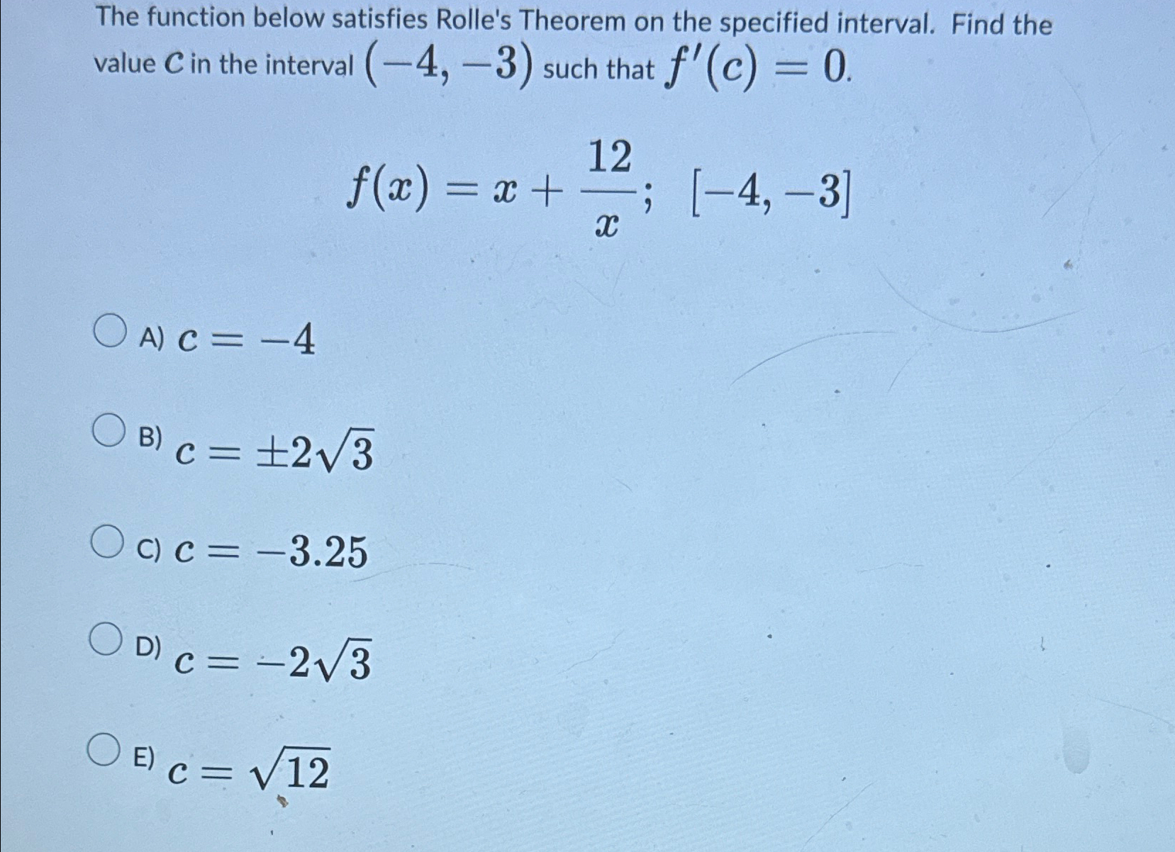 Solved The function below satisfies Rolle's Theorem on the | Chegg.com