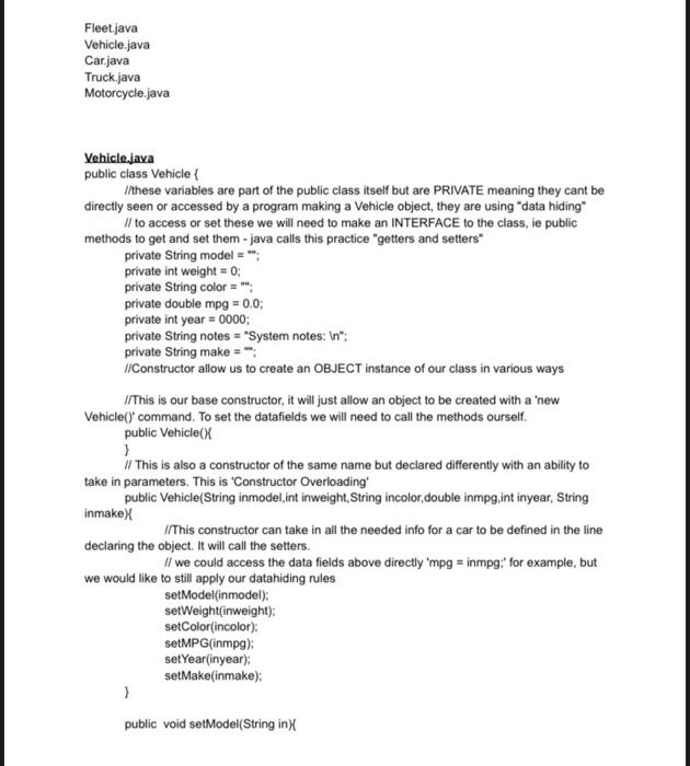 Solved Lab 4 Modifications to existing classes. Vehicle | Chegg.com Solved Lab 4 Modifications to existing classes. Vehicle | Chegg.com