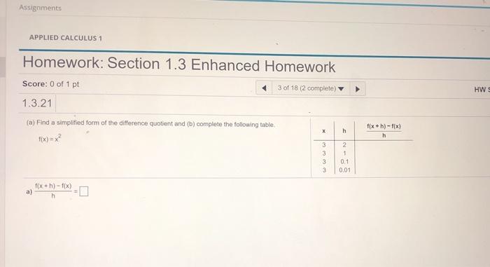 Solved Assignments APPLIED CALCULUS 1 Homework: Section 1.3 | Chegg.com Solved Assignments APPLIED CALCULUS 1 Homework: Section 1.3 | Chegg.com