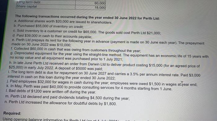 Solved Perth Lid has been operating for a number of years. | Chegg.com