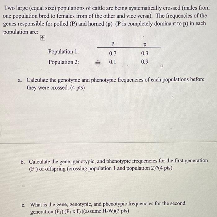 Solved Two large (equal size) populations of cattle are | Chegg.com