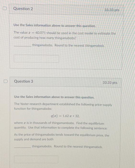 Use the Sales information above to answer this | Chegg.com