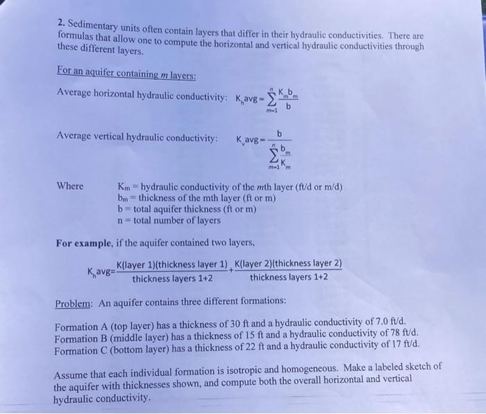 Solved Average horizontal hydraulic conductivity: Kh avg | Chegg.com