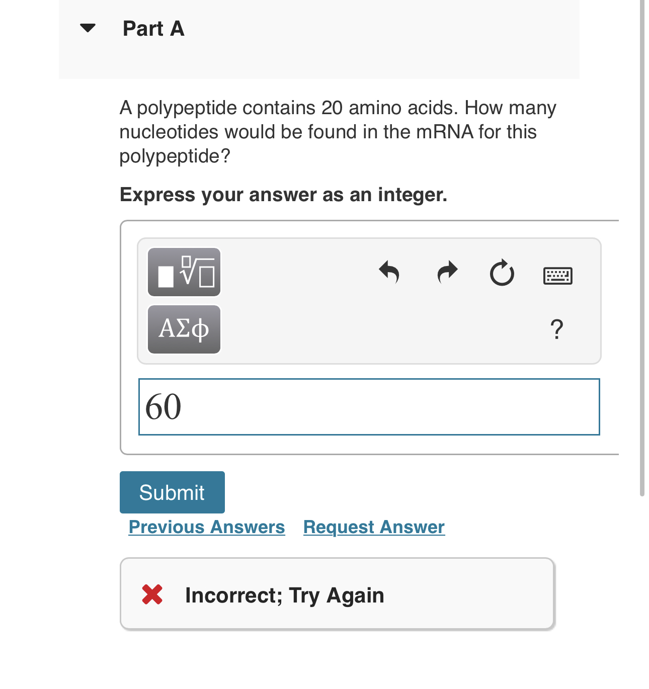 Solved Part AA polypeptide contains 20 ﻿amino acids. How | Chegg.com