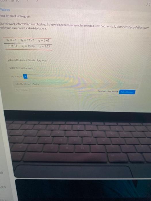 Solved Policies rent Attempt in Progress The tollowing | Chegg.com