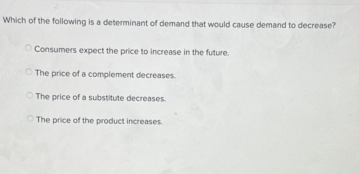 Solved Which of the following is a determinant of demand | Chegg.com