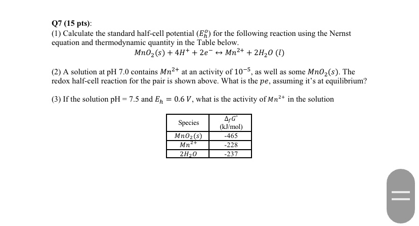 Solved Q7 (15 ﻿pts):(1) ﻿Calculate the standard half-cell | Chegg.com