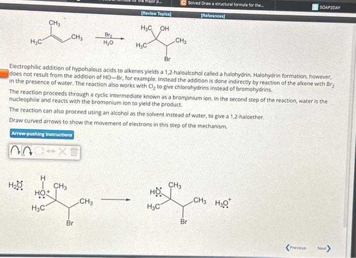 Solved CH3OH Br2 Electrophilic addition of hypohalous acids | Chegg.com
